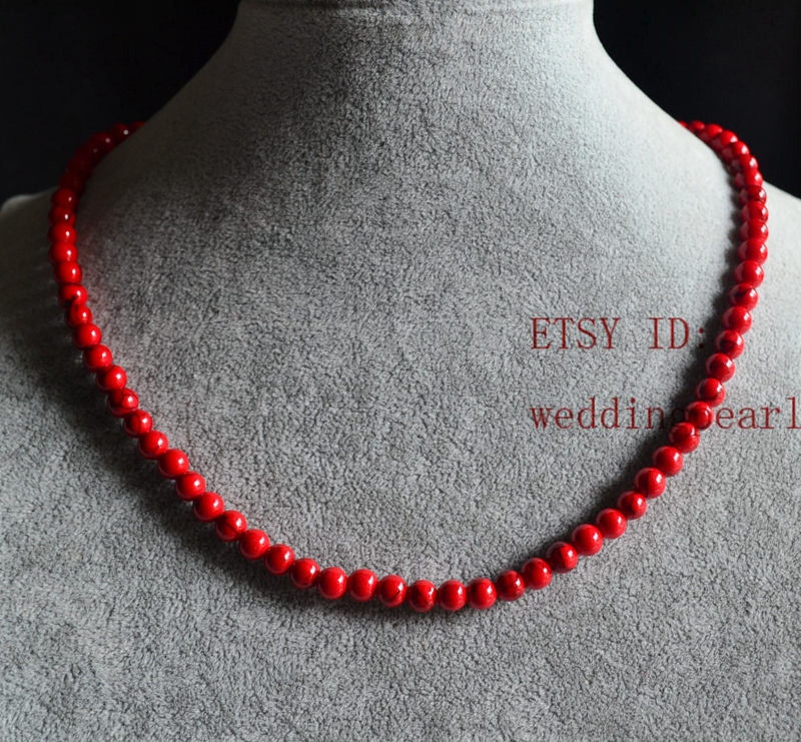 Single Strand 6 Mm Red Turquoise Necklace, Red Bead Necklace, Statement ...