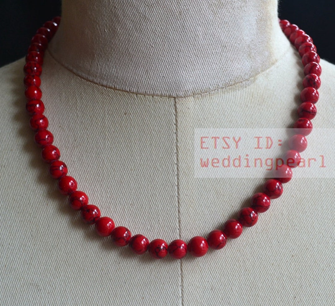 8mm Red Turquoise Necklace,sing Strand Turquoise Bead Necklace,man-made ...