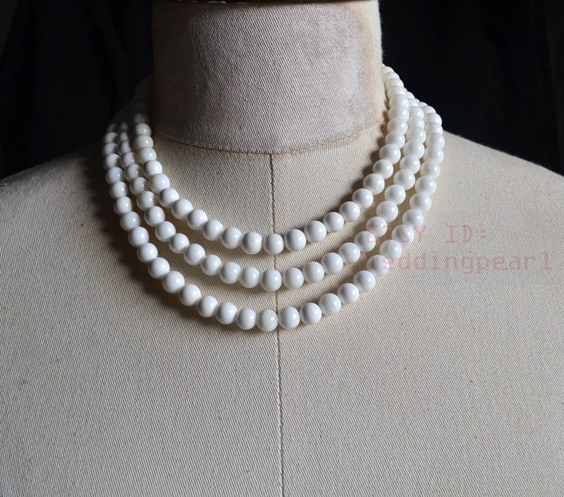 White Shell Necklace Pure White Necklace Triple Strands - Etsy