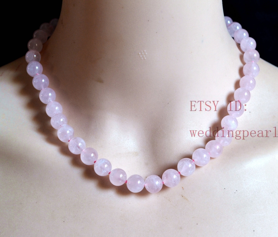 Natural Rose Quartz Necklace, 9.5-10mm Single Strand Pink Quartz ...