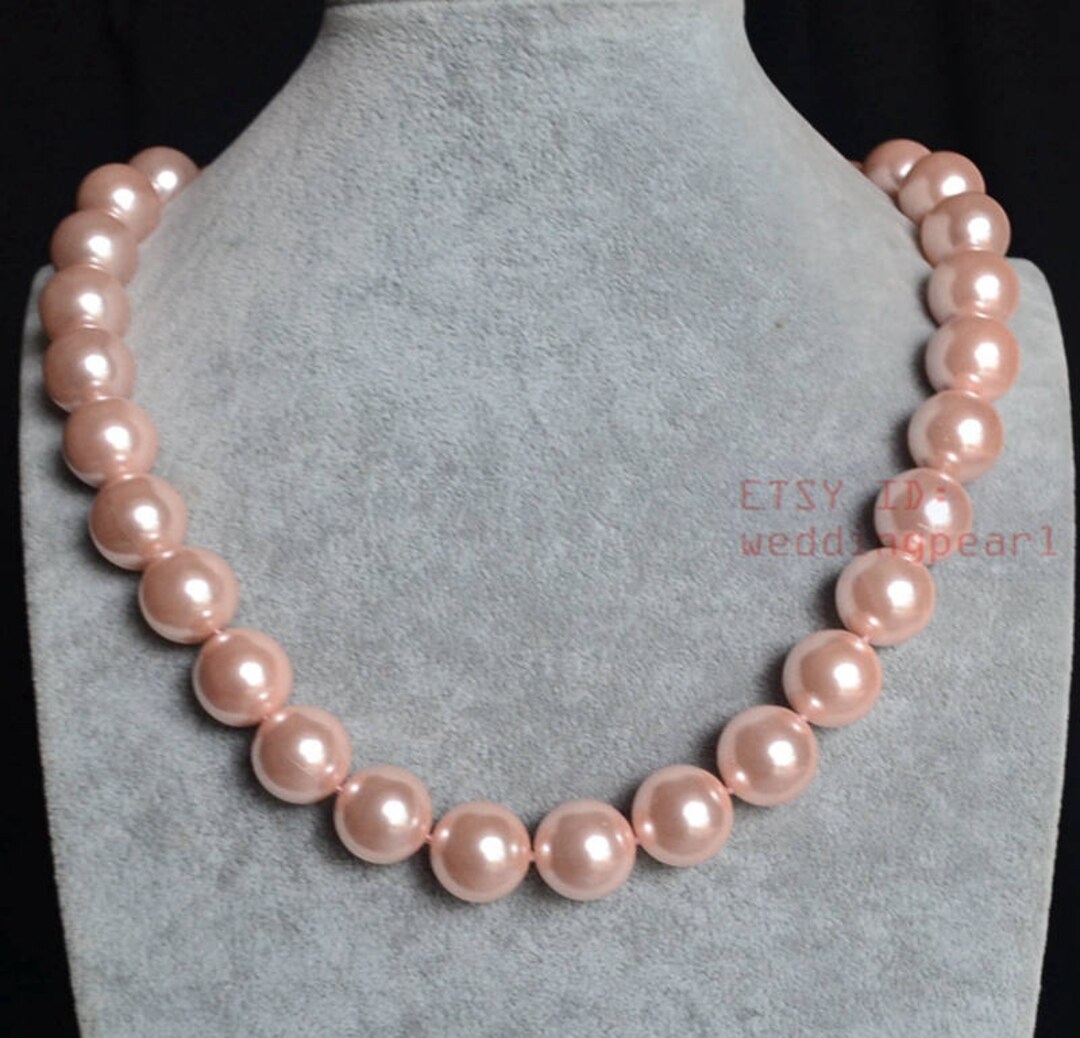 Big Pink Pearl Necklace,16mm Mother of Pearl Pendant, Pink Beaded ...