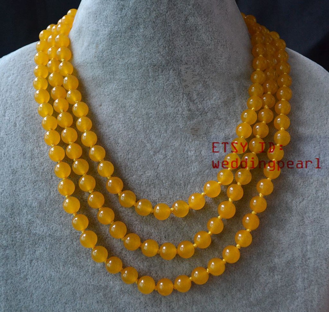 Long Yellow Jade Necklace, 8mm Knotted Bead Necklace, 55 Inch - Etsy