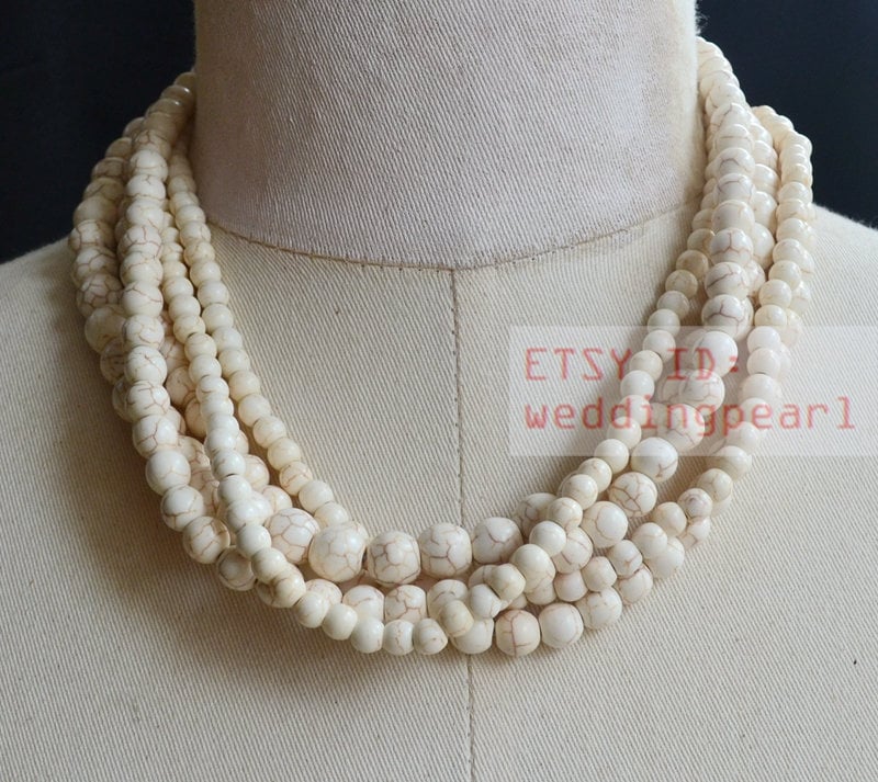 Ivory bead necklacemulti-strand ivory turquosie necklace | Etsy