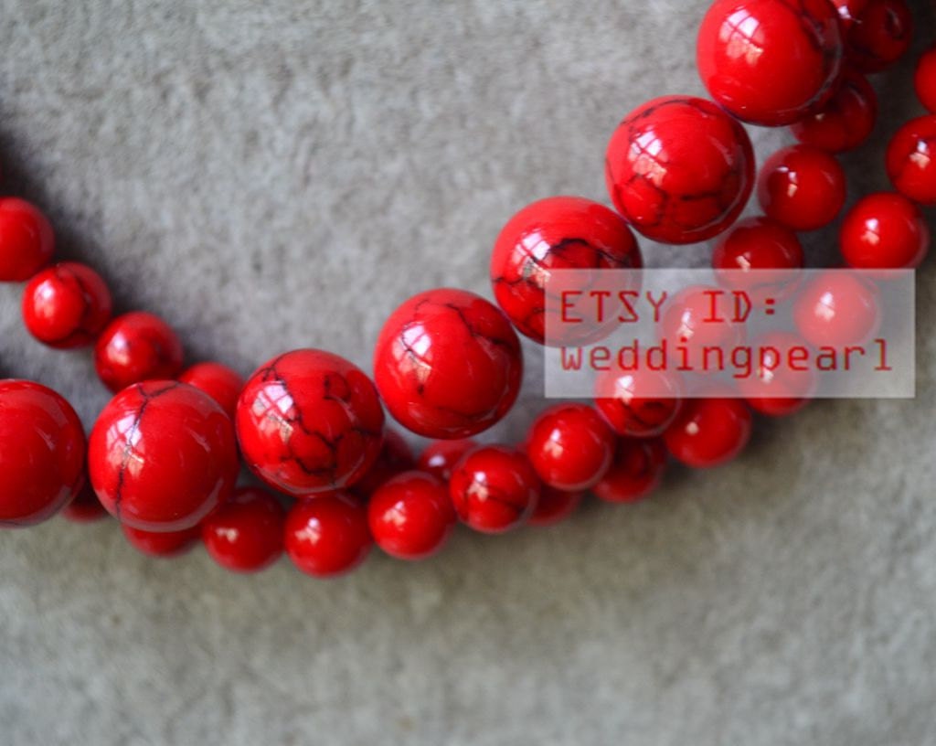 Red Turquoise Necklacetriple Strand 6-8mm Red Bead - Etsy