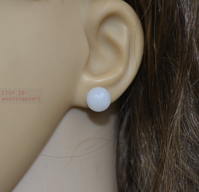 White Jade Stone10 Mm White Stone Earrings White Bead | Etsy