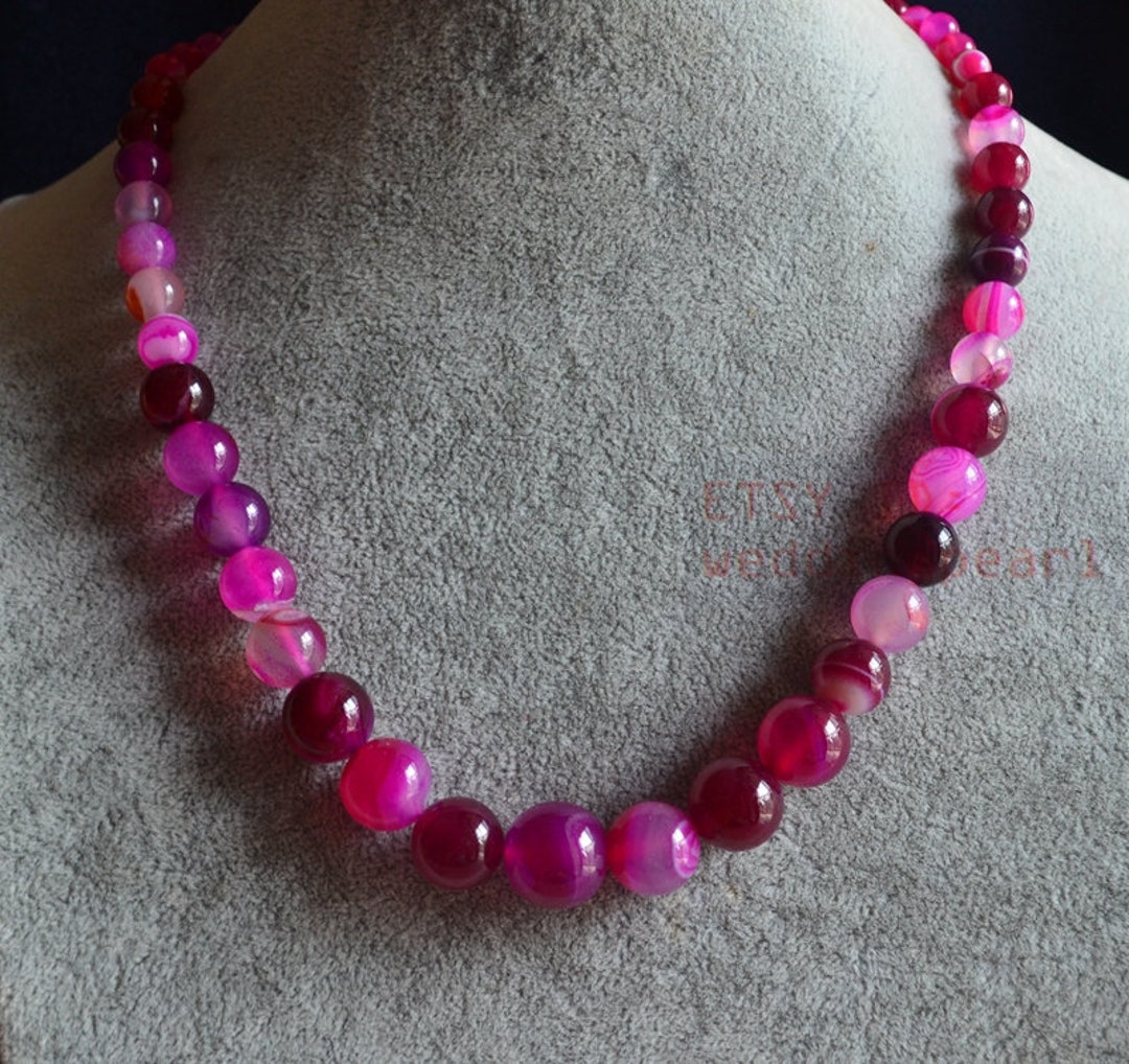 Amaranth Agate Gradually Necklace, Single Strand Agate Necklace ...
