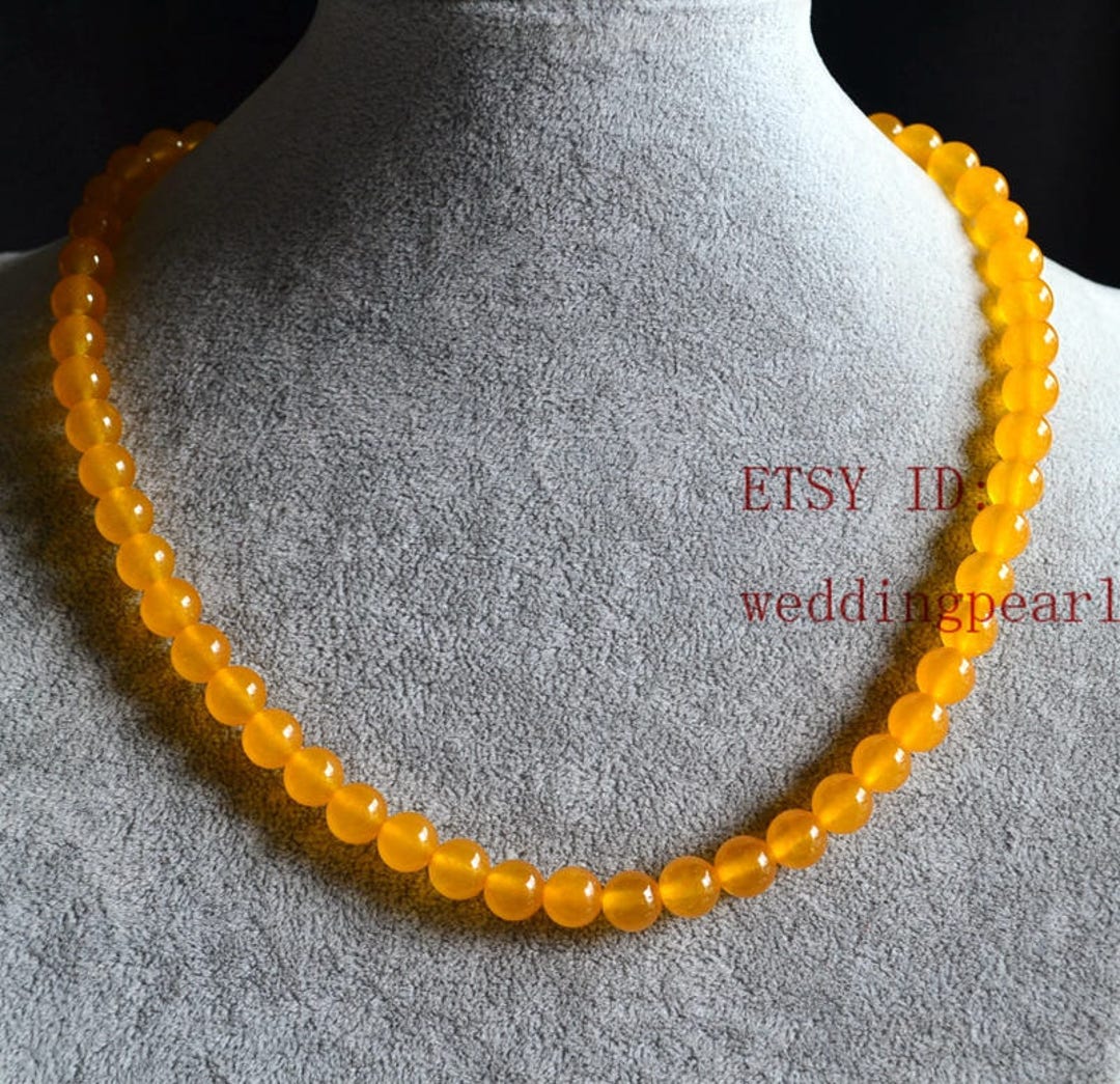 Yellow Jade Necklace,sing Strand 8mm Yellow Bead Necklace,real Jade ...
