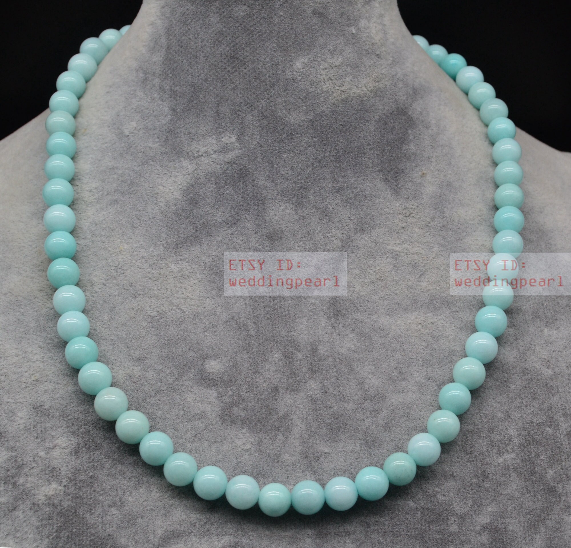 Mint blue jade necklace sing strand 8mm baby blue bead | Etsy
