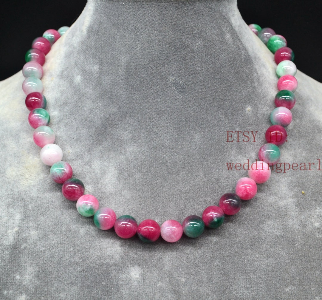 Multi-color Jade Necklace,triple Strand 10mm Red Green Jade Necklace ...