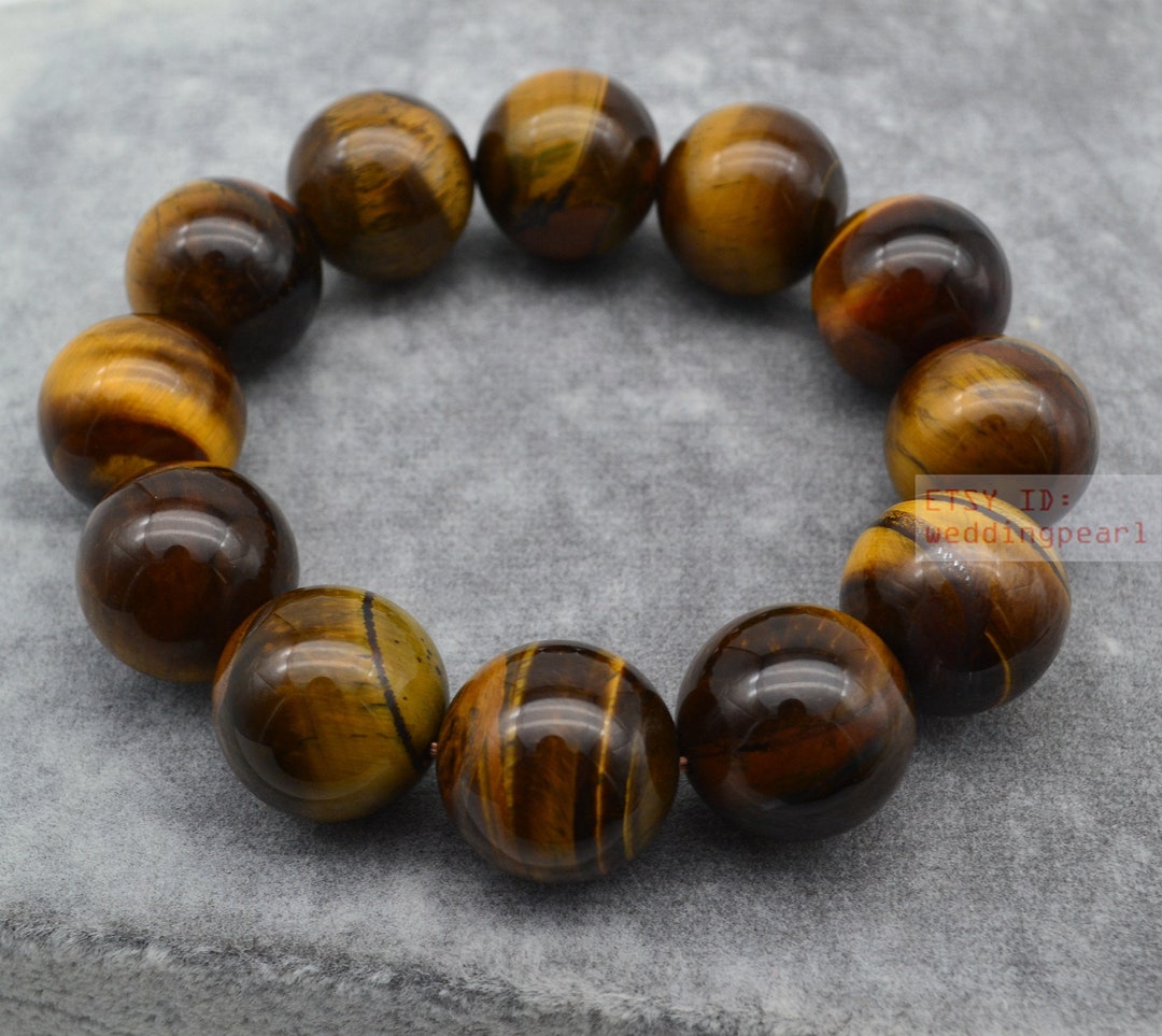 18mm Natural Tiger's-eye Stone Bracelet,man Bracelet, Elastic Thread ...