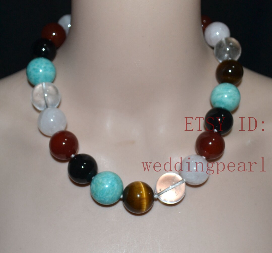 Multicolor Natural Big Stone Necklace, 20-22 Mm Round Gemstone Necklace ...