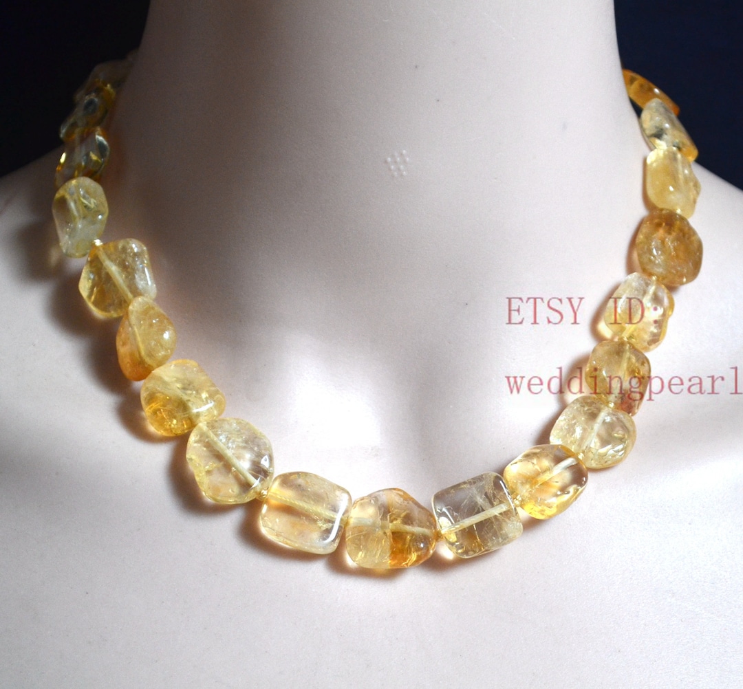 Raw Natural Citrine Necklace, Big Citrine Necklace, Citrine Beaded ...