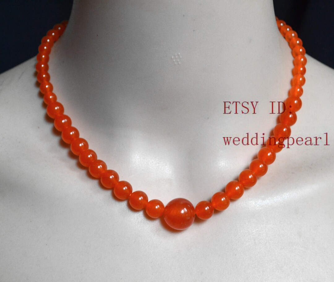 Orange Jade Bead Necklace, Single Strand Statement Necklace - Etsy