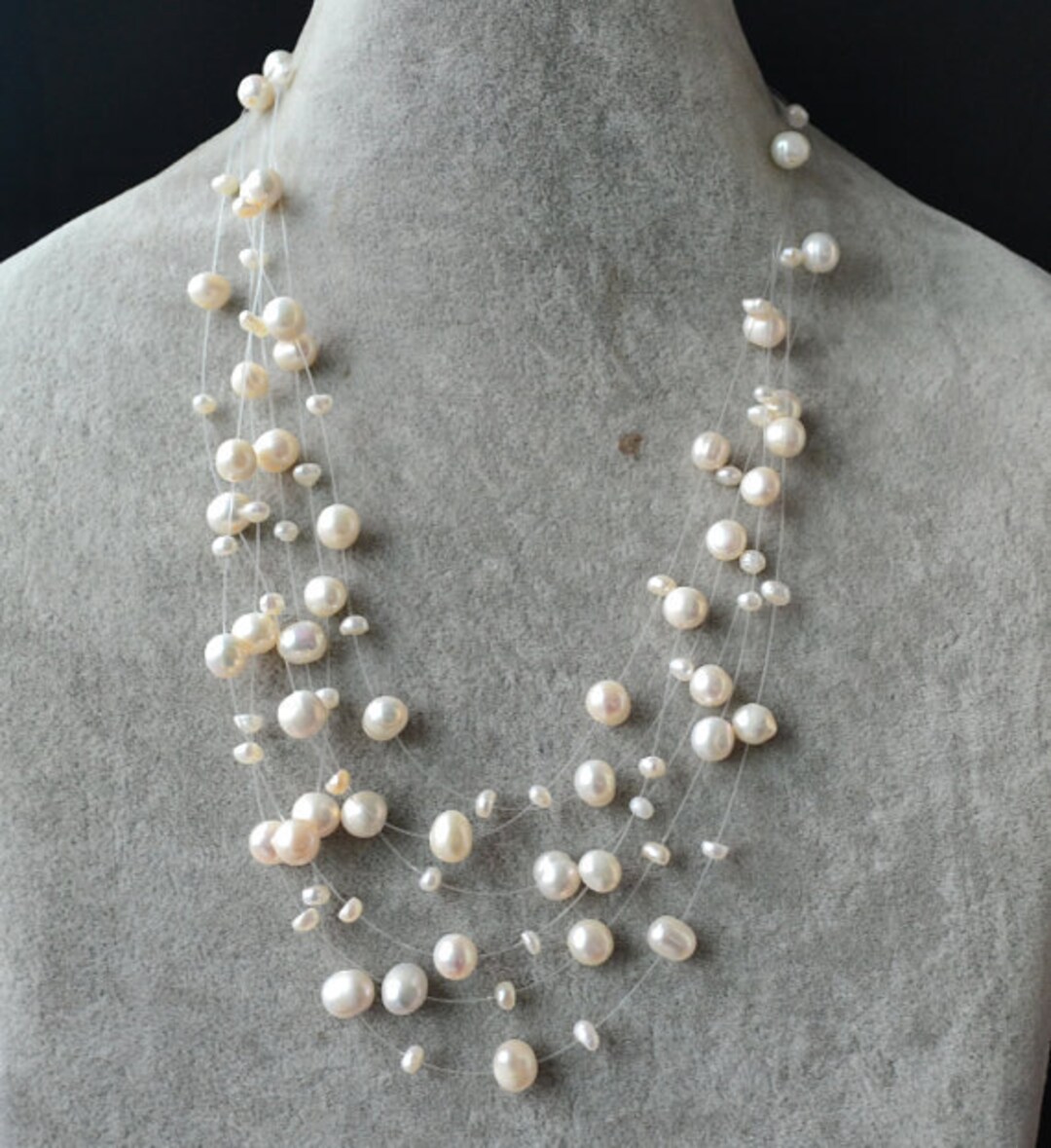 Floating Necklace Illusion Necklace Multi Strand Pearl Necklace 6 Rowes