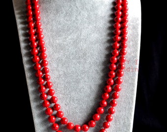 Red Turquoise Necklacetriple Strand 6-8mm Red Bead | Etsy