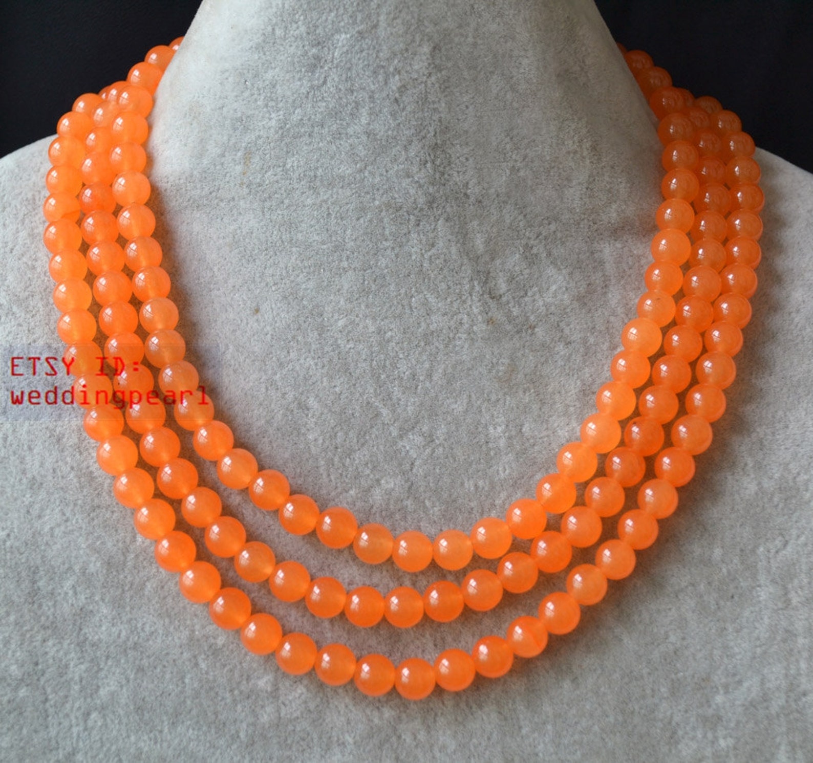Orange Necklacewedding Necklaceorange Jade Necklace3 Row - Etsy