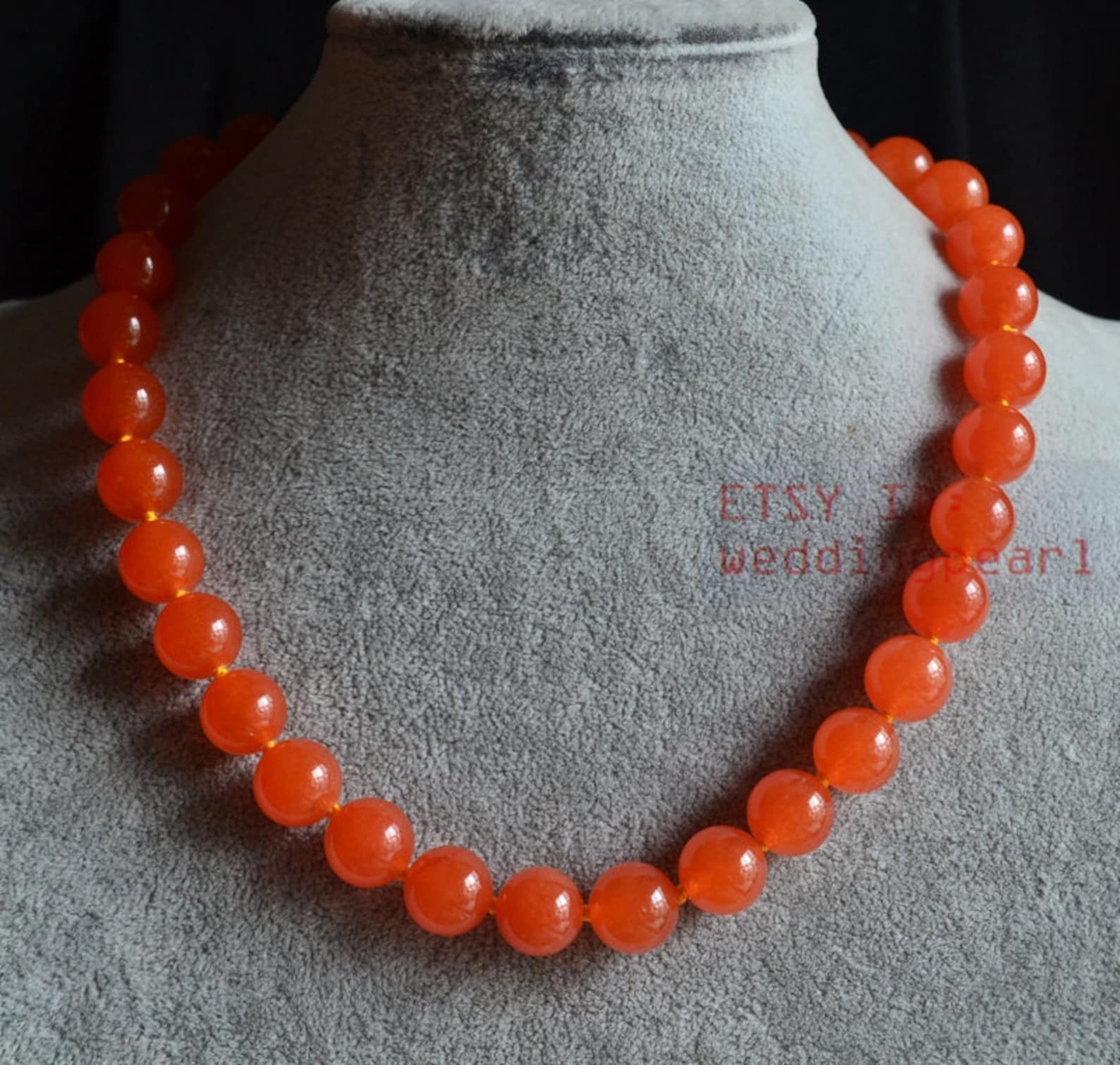 12mm Orange Jade Necklaces Orange Color Necklacessingle | Etsy