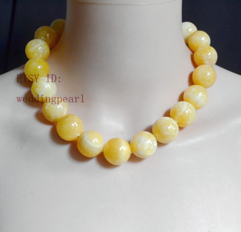 Huge 20mm Natural Light Yellow Jade Necklace,big Round Yellow Beads ...