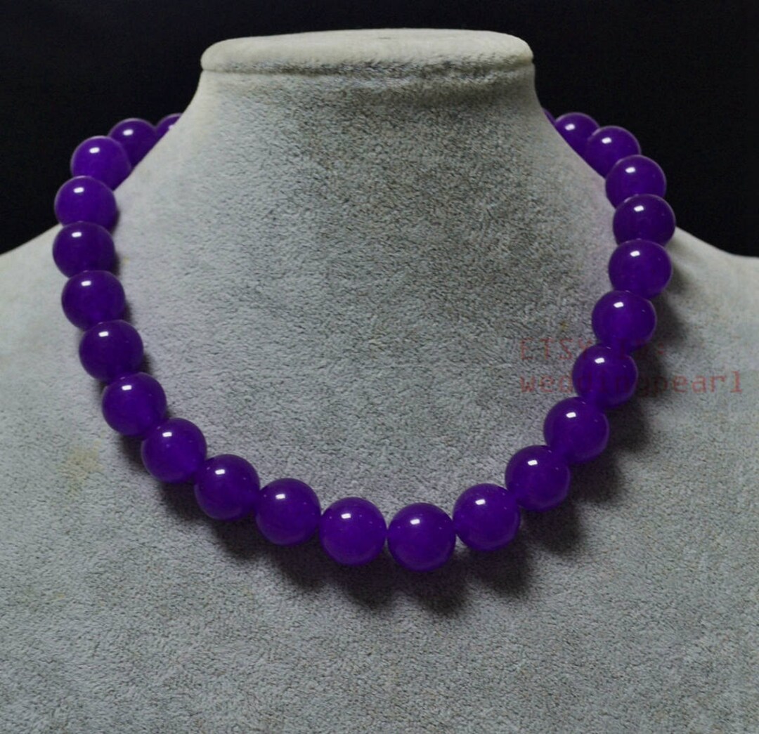 Purple Jade Beaded Necklace, 14mm Gemstone, Statement Jewelry - Etsy