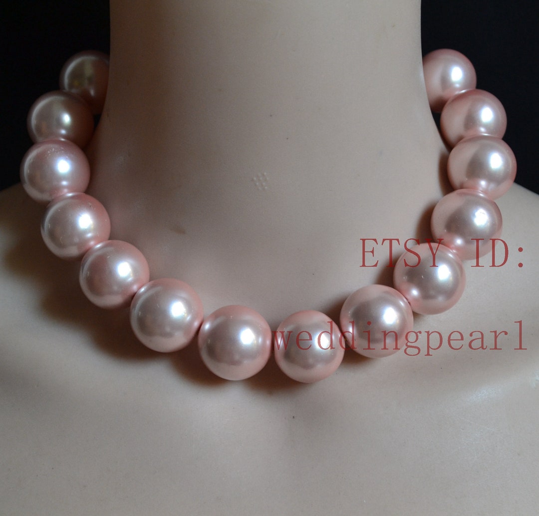 Pink Shell Pearl Necklace, Pearl Necklace,light Pink Pearl Statement ...