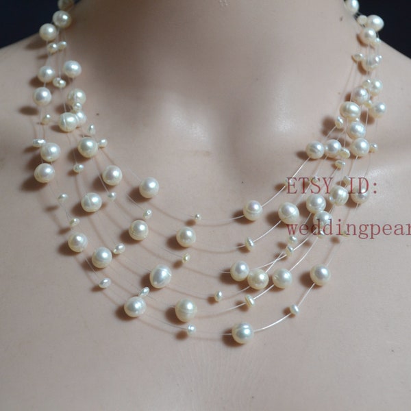 Multi Strand Pearl Necklace - Etsy