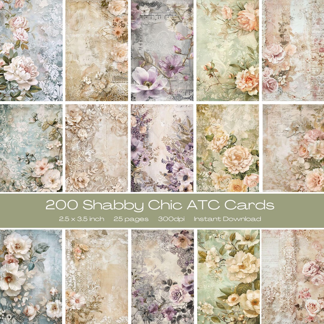 200 Shabby Chic Floral Digital Artist Trading Cards | Mega Set of ATC ...