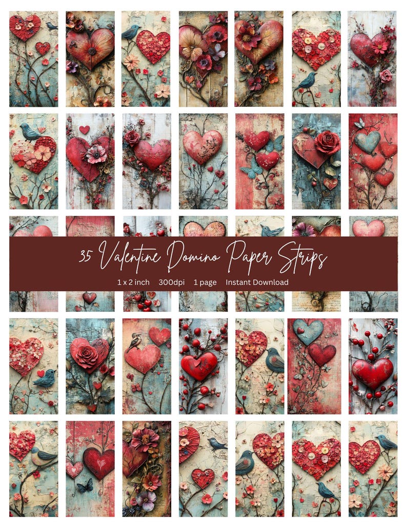 1 X 2 Inch Dominos |35 Valentine Domino Images | Digital |great for ...