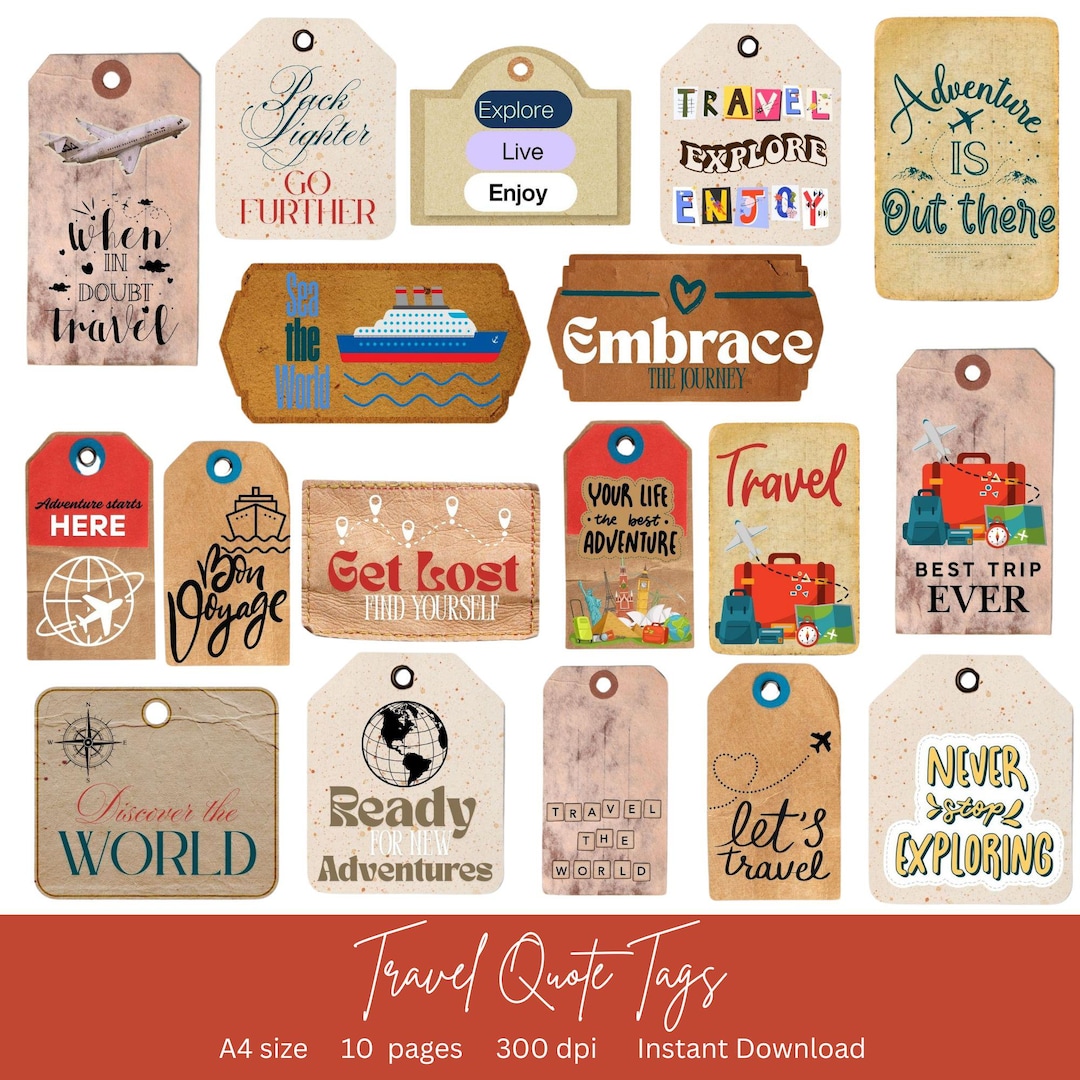 70+ Travel Quotes -tags & Cards | Instant Download | Travel Slogans ...