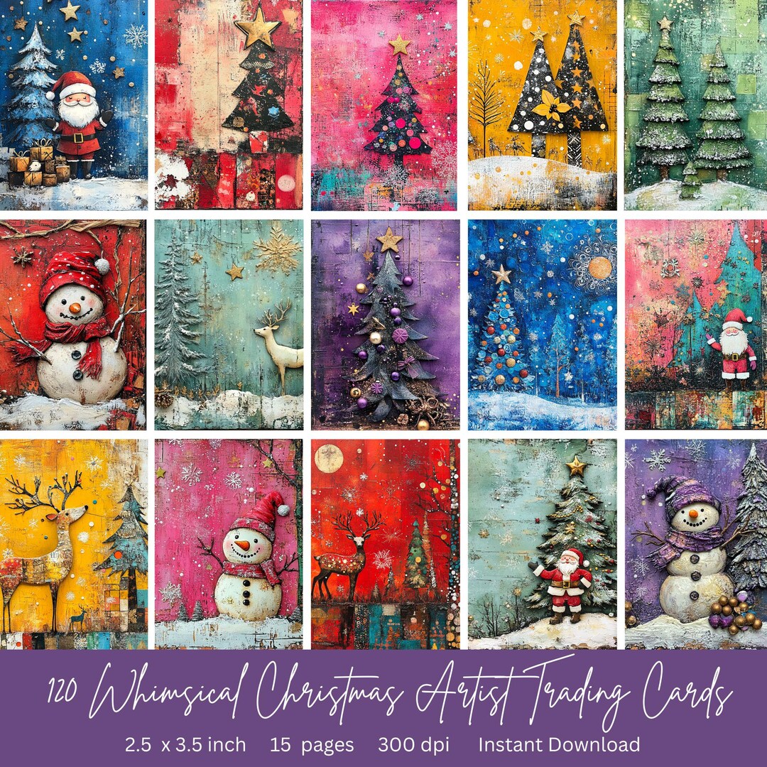 8.5x11 Whimsical Christmas 120 Digital Artist Trading Cards | ATC Cards ...