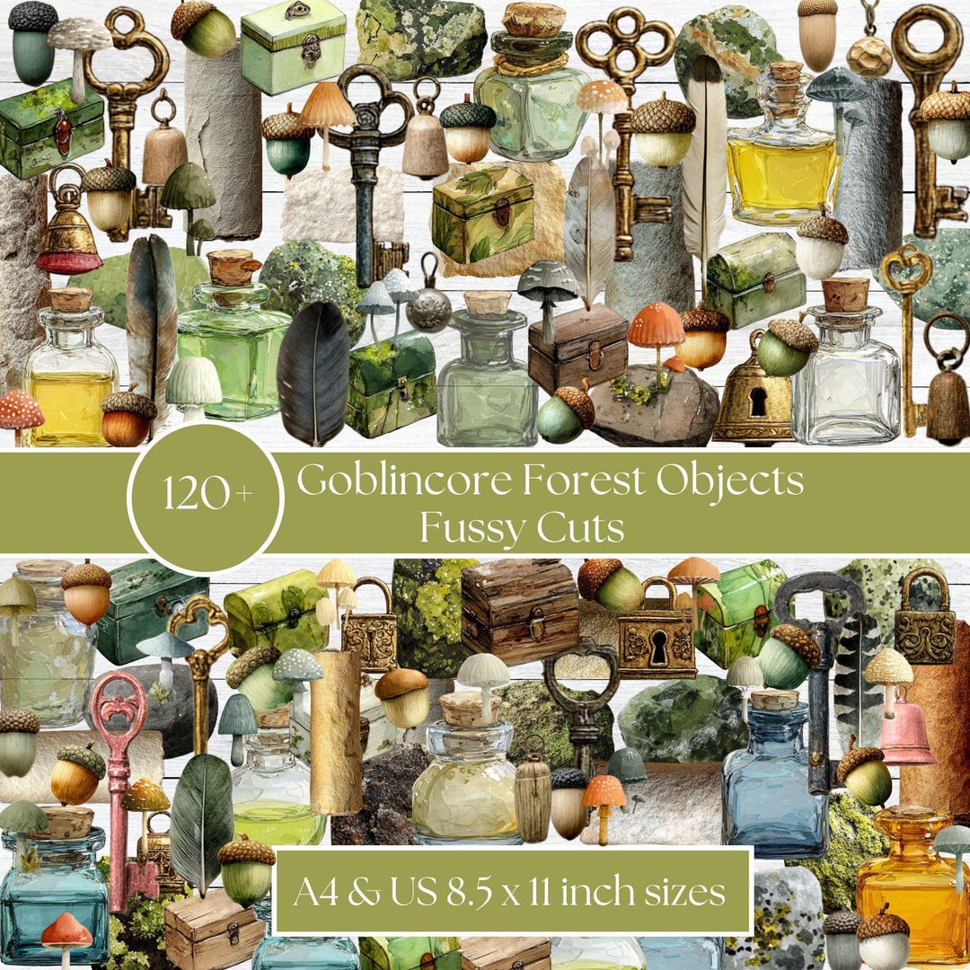 Goblincore Forest Objects Fussy Cuts Printable | Woodland Ephemera ...