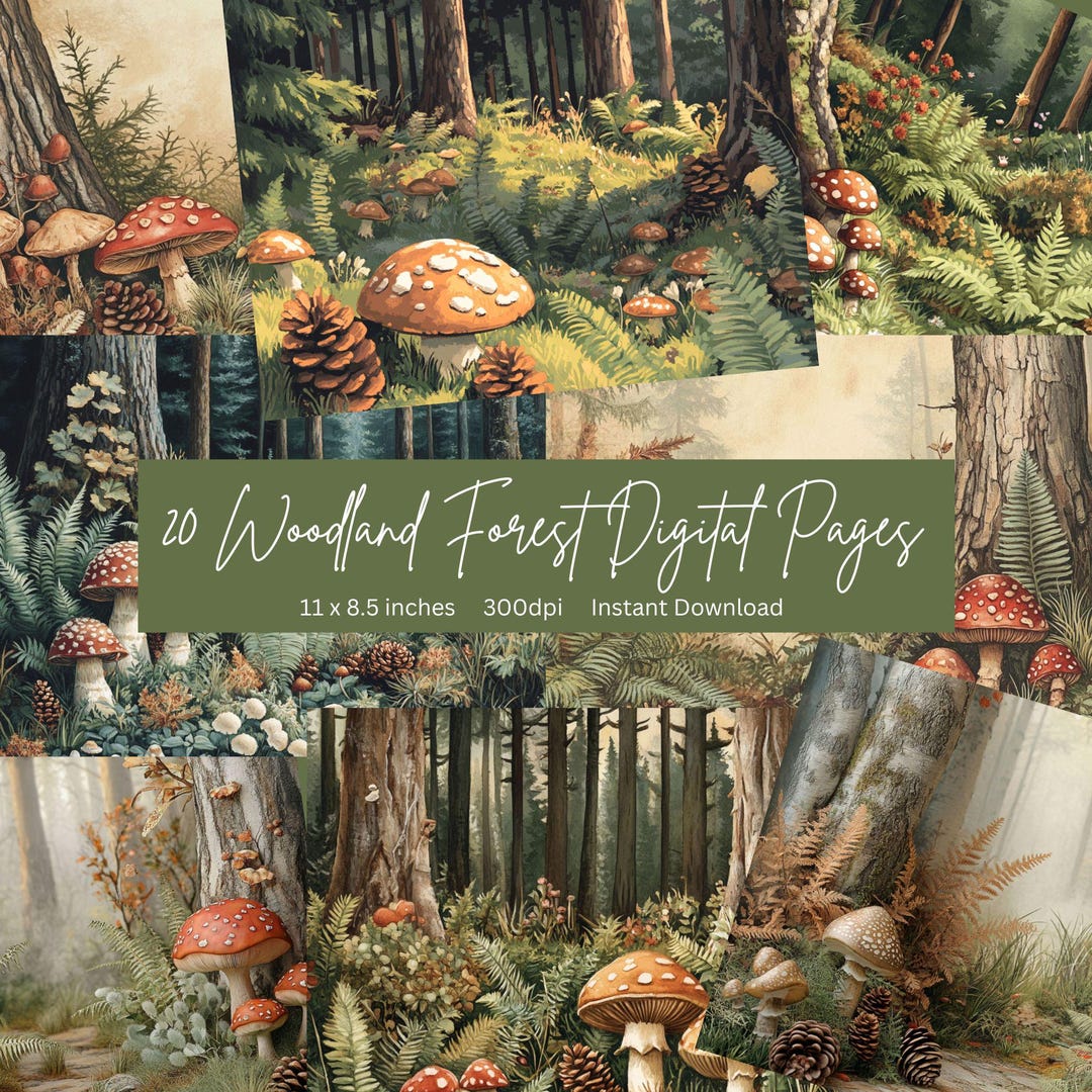 Woodland Forest Digital Papers | 8.5 X 11 Inch | Junk Journal Paper ...