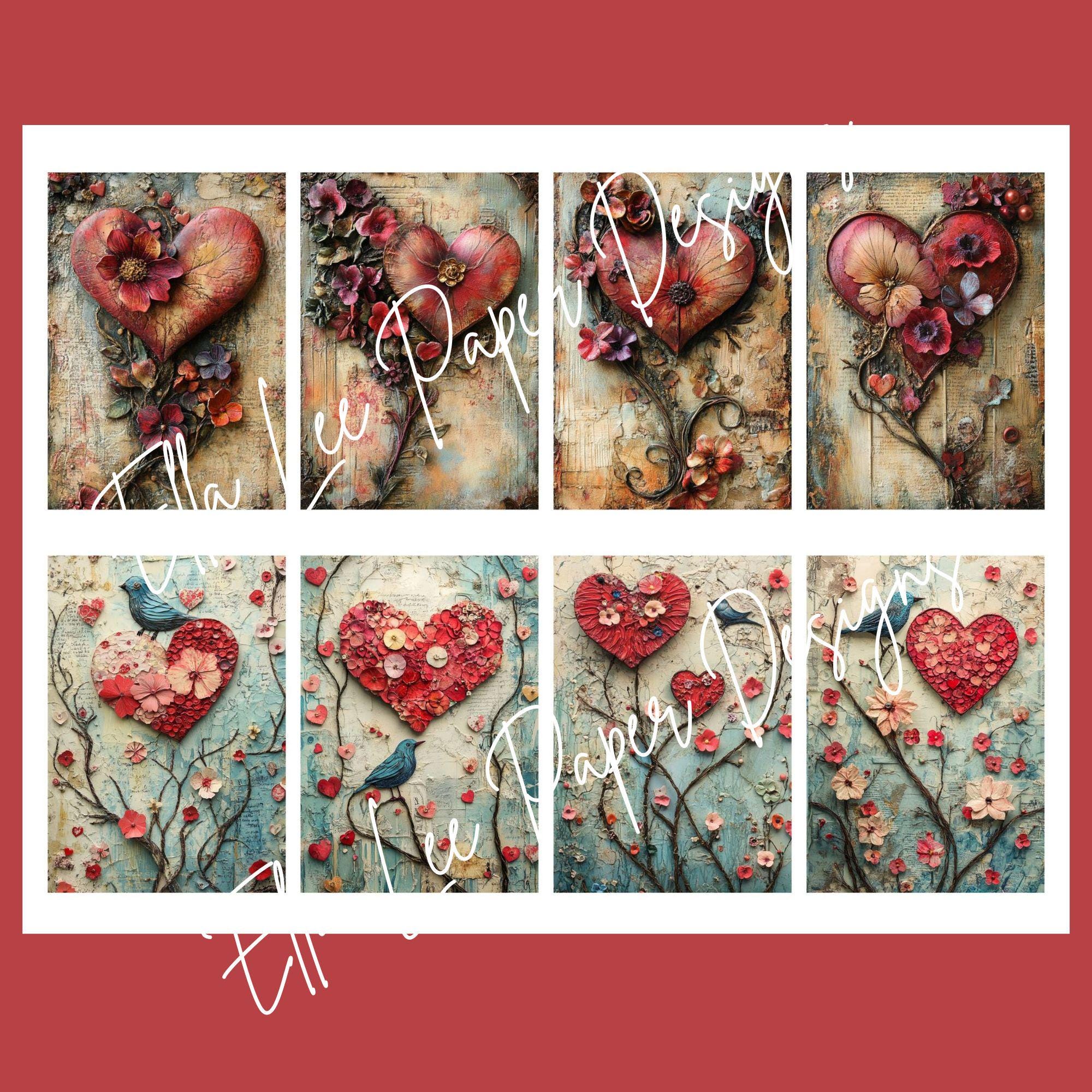 40 Mixed Media Hearts Digital Artist Trading Cards | Instant Download ...