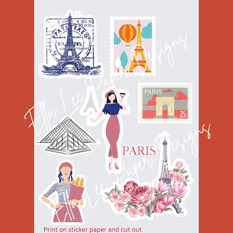 Paris DIGITAL Sticker Kit | A4 Size |8 Pages |travel |print at Home on ...