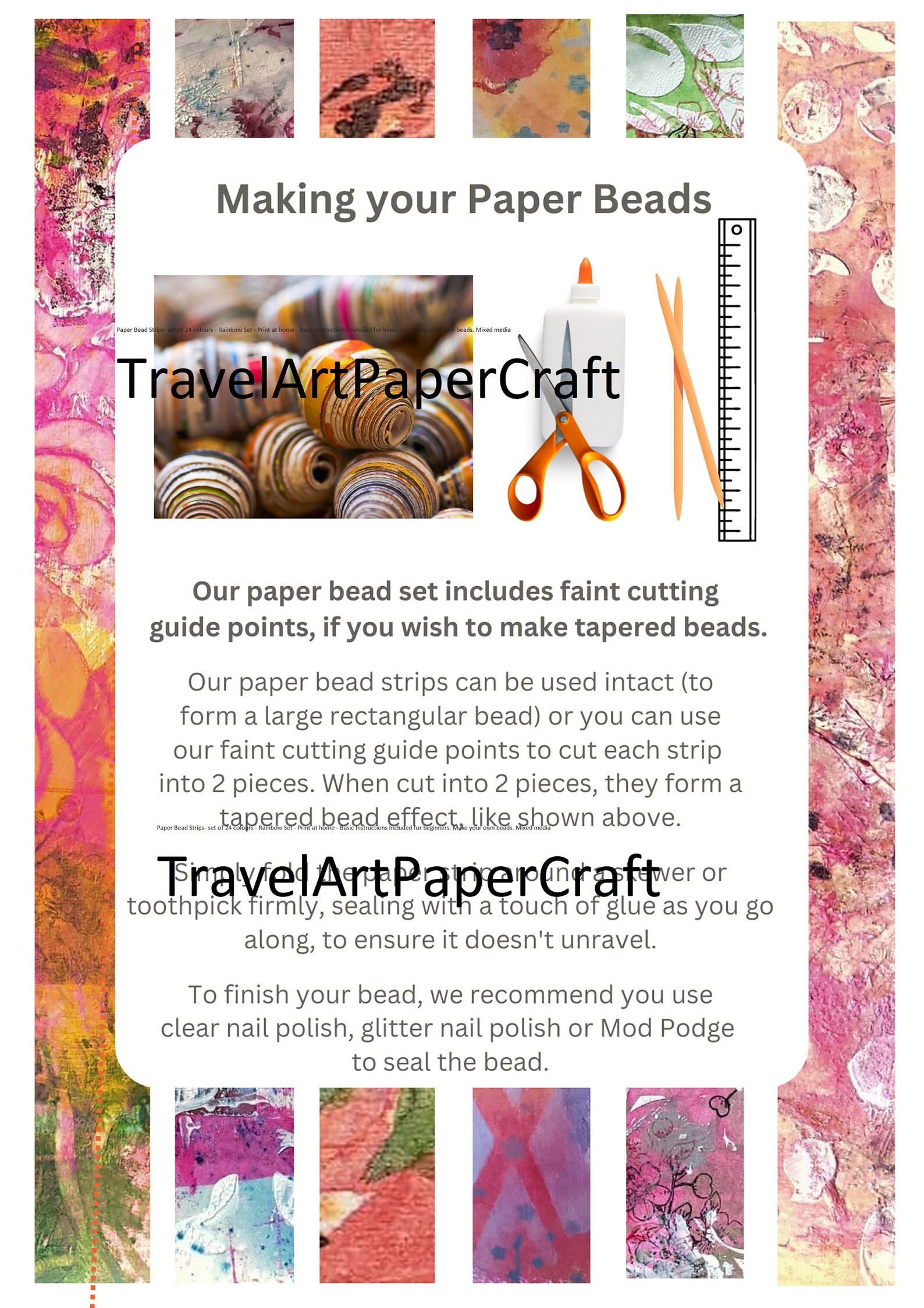 Paper Bead Strips Set of 24 Colours Pink Set Print at Home Basic ...