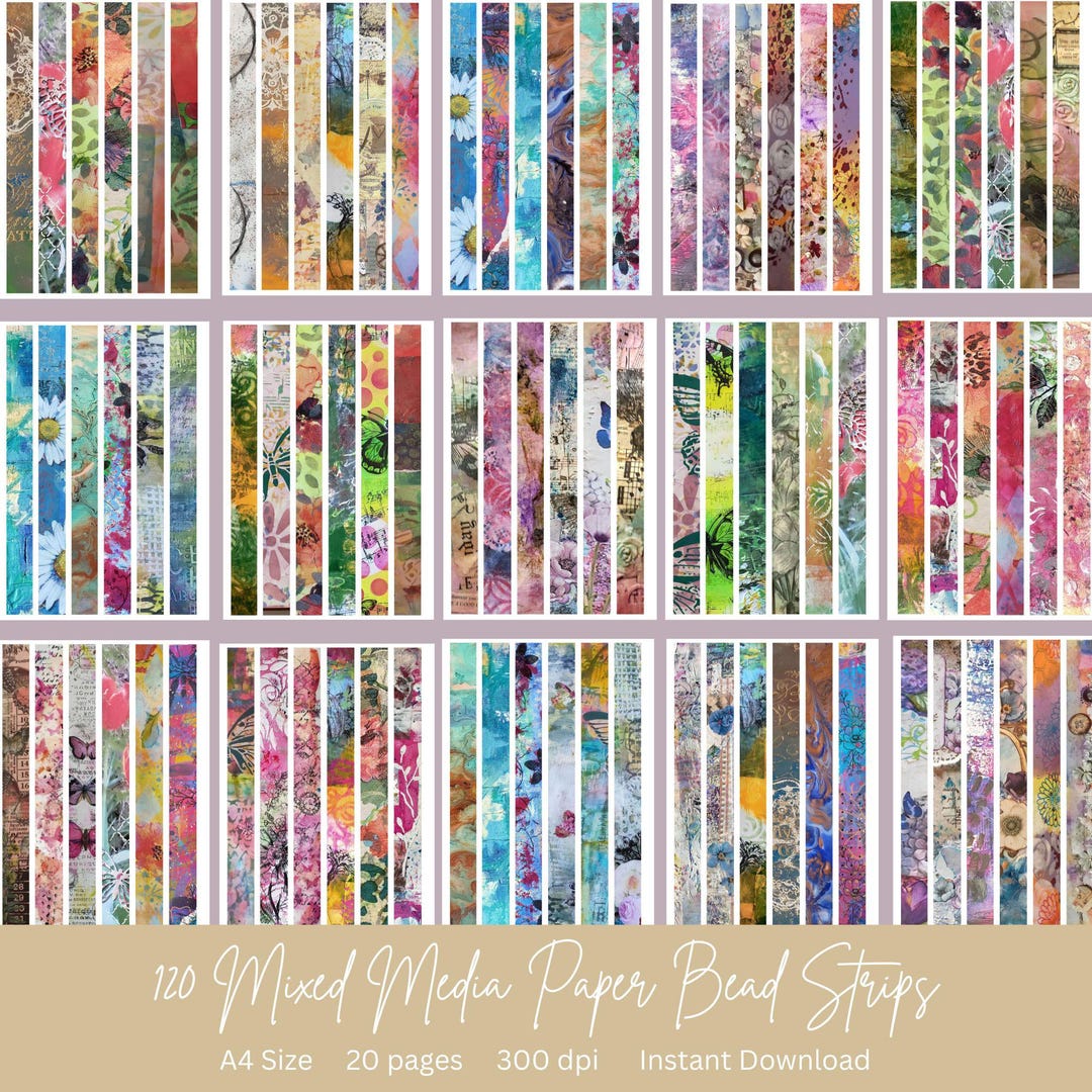 Mega Pack- 20 Pages Paper Bead Strips | 120 Colourful Mixed Media ...