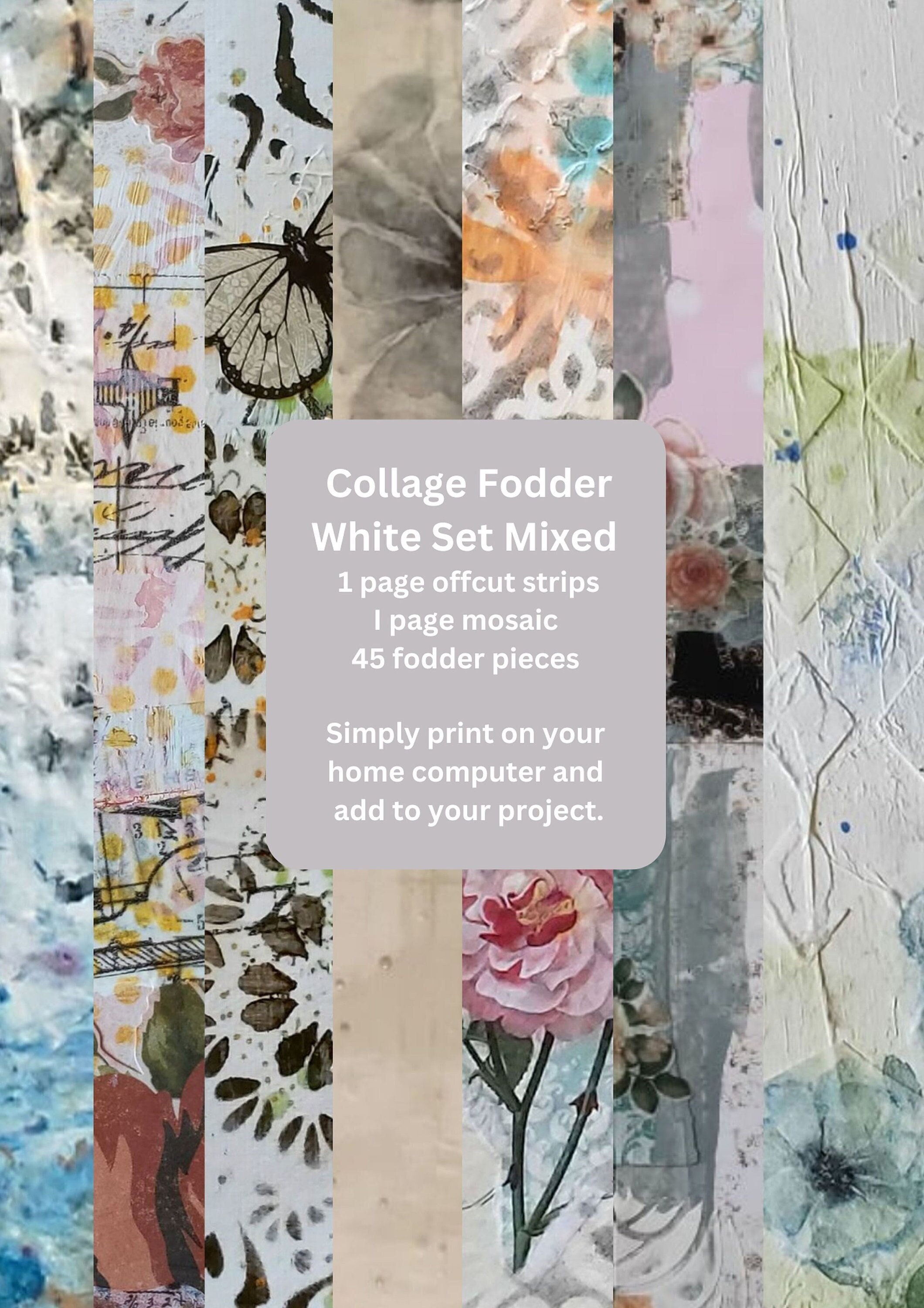 Collage Fodder White Set Mixed 1 Page Offcut Strips, 1 Mosaic Page and ...