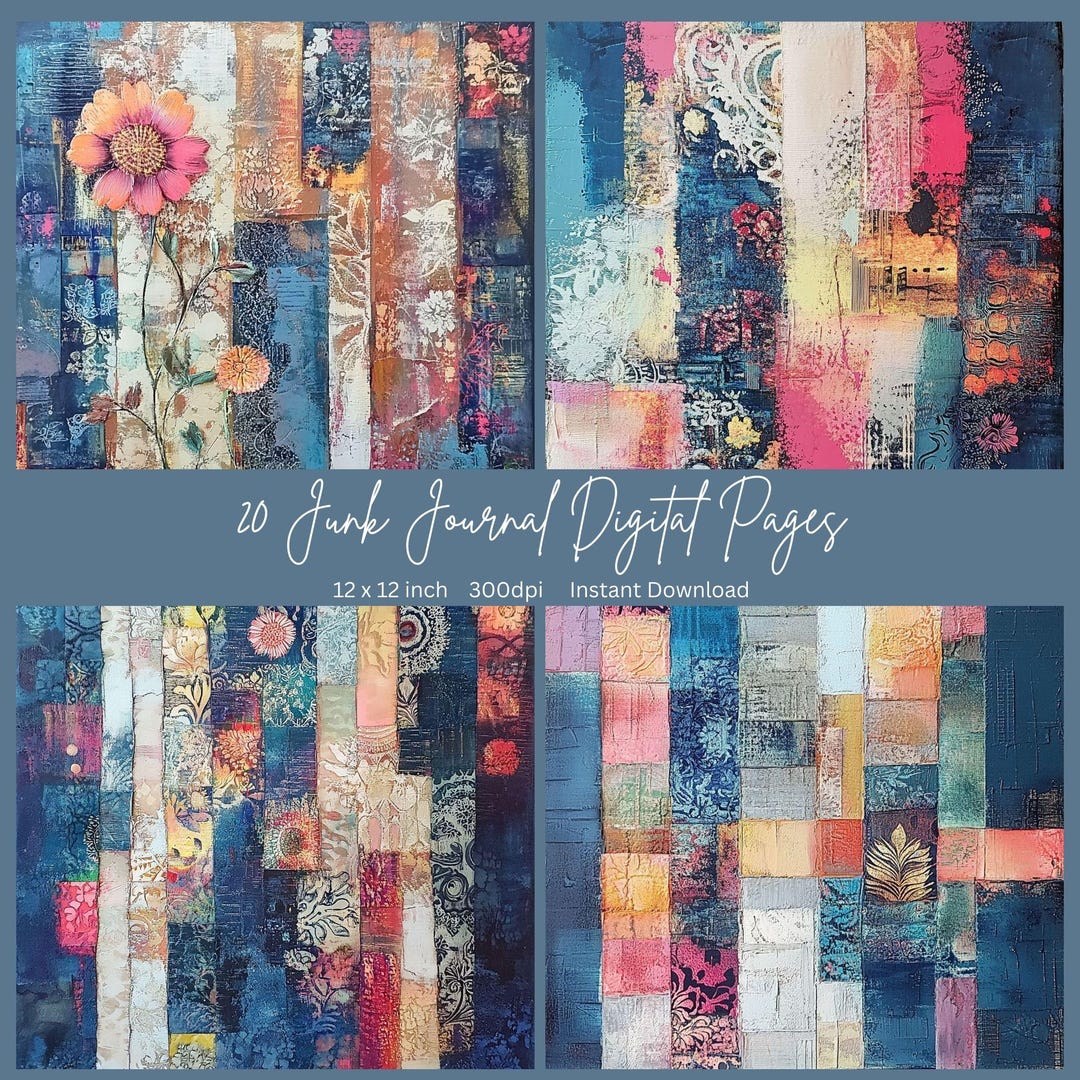 20 Junk Journal Digital Pages | Instant Download | 12 X 12 Inch ...