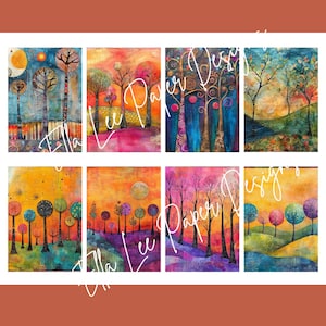 80 Whimsical Trees Artist Trading Cards | Instant Download | ATC Cards ...