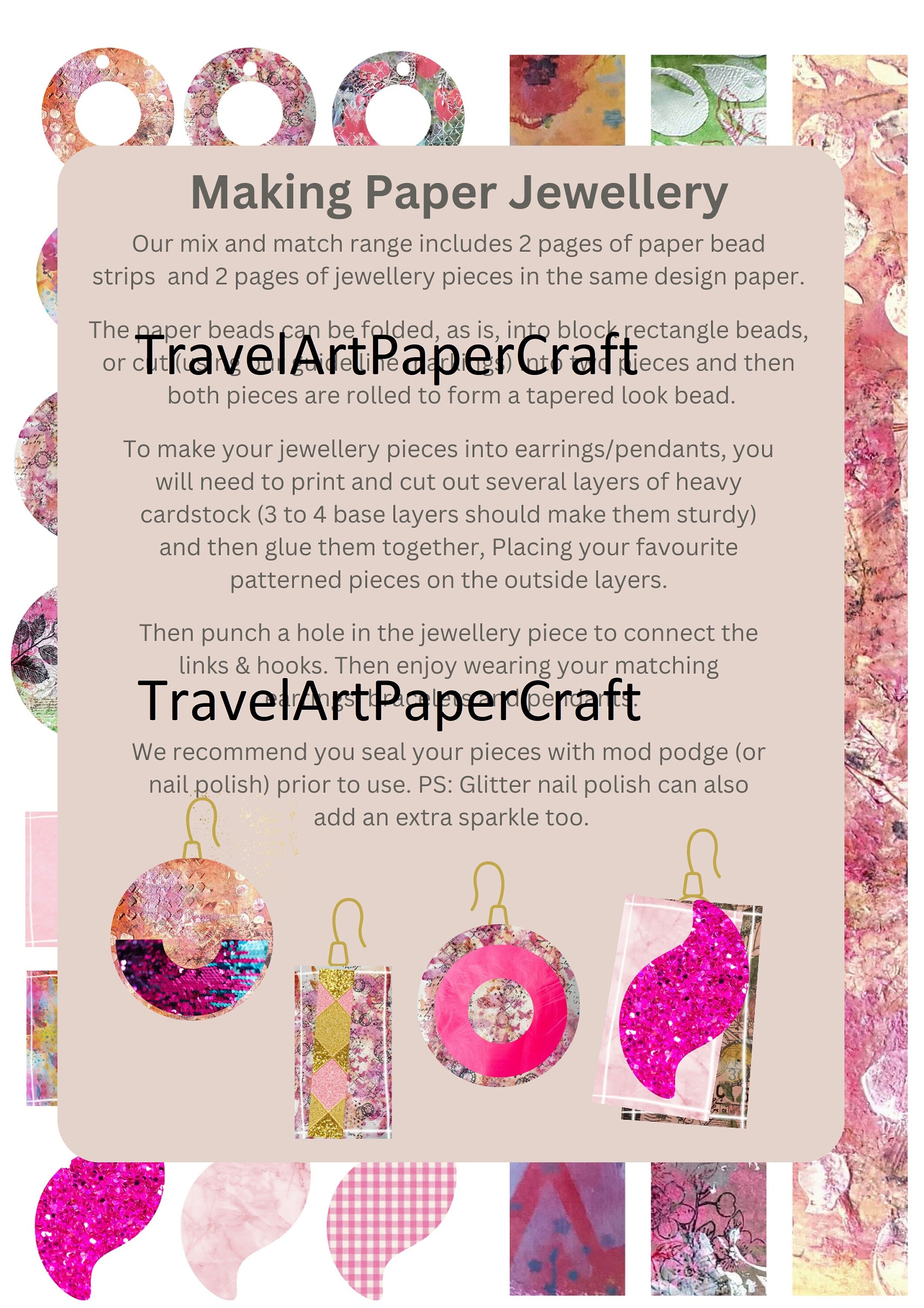 Paper Jewellery Set Pink- Make Your Own Paper Beads and Matching ...