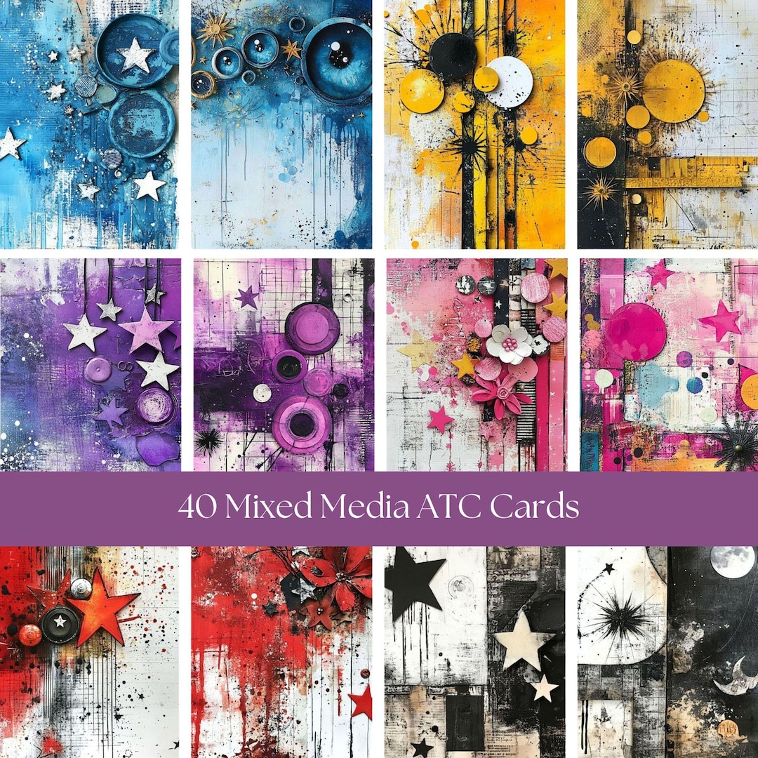 40 Mixed Media Digital Artist Trading Cards | Instant Download | ATC ...