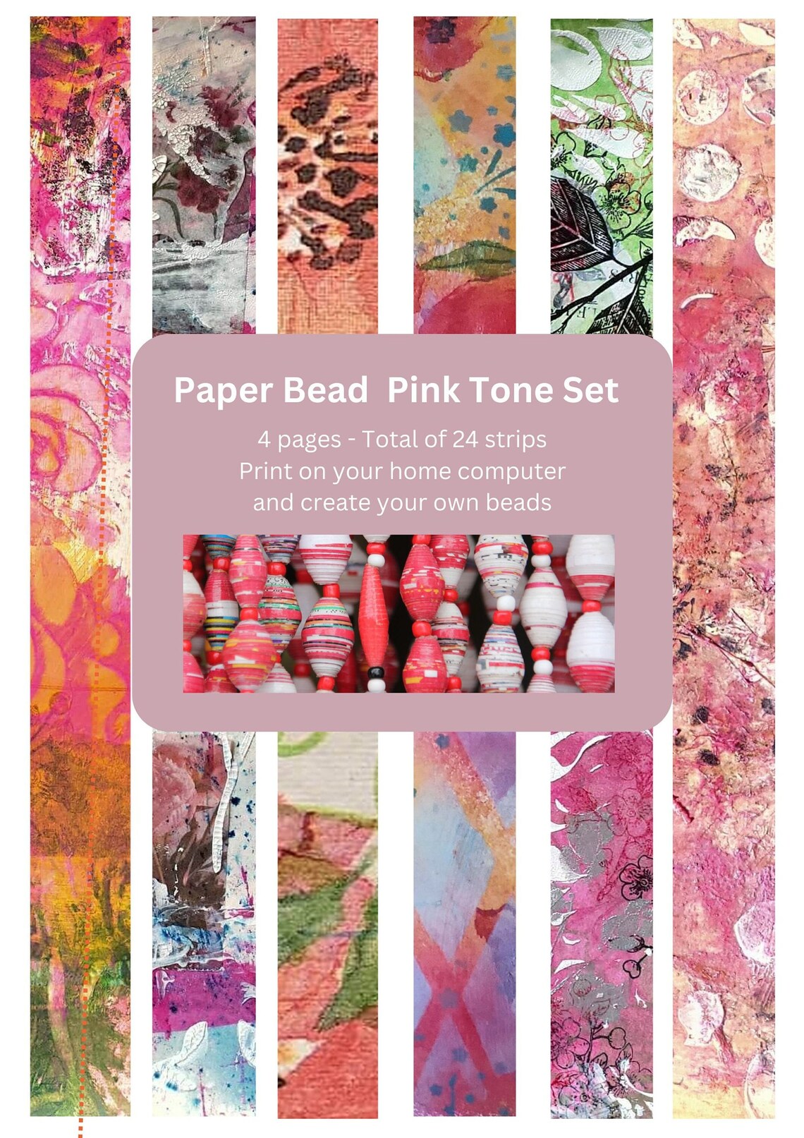 Paper Bead Strips Set of 24 Colours Pink Set Print at Home Basic ...