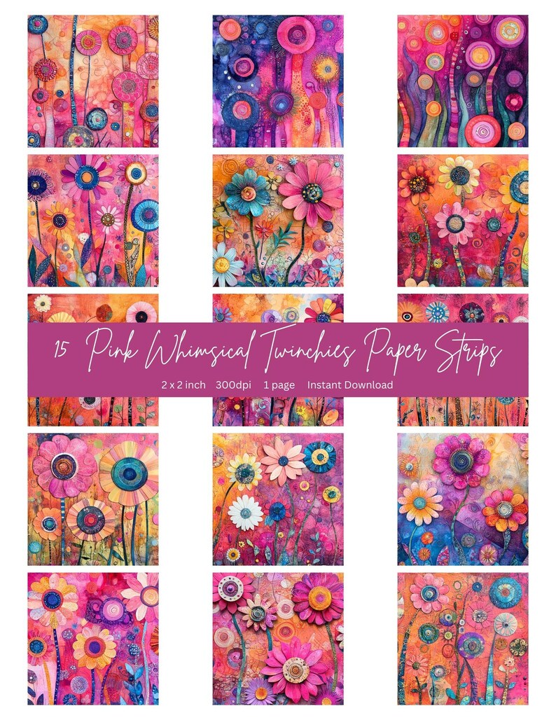 15 Pink Whimsical Twinchies Paper Strips | 2x2 Inch | Perfect for ...