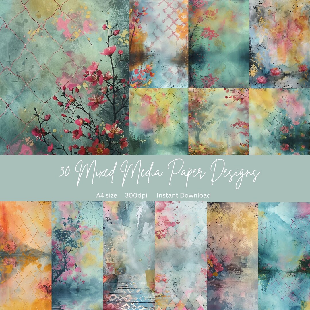 30 Mixed Media Paper Designs | A4 Size | Perfect for Junk Journal Pages ...