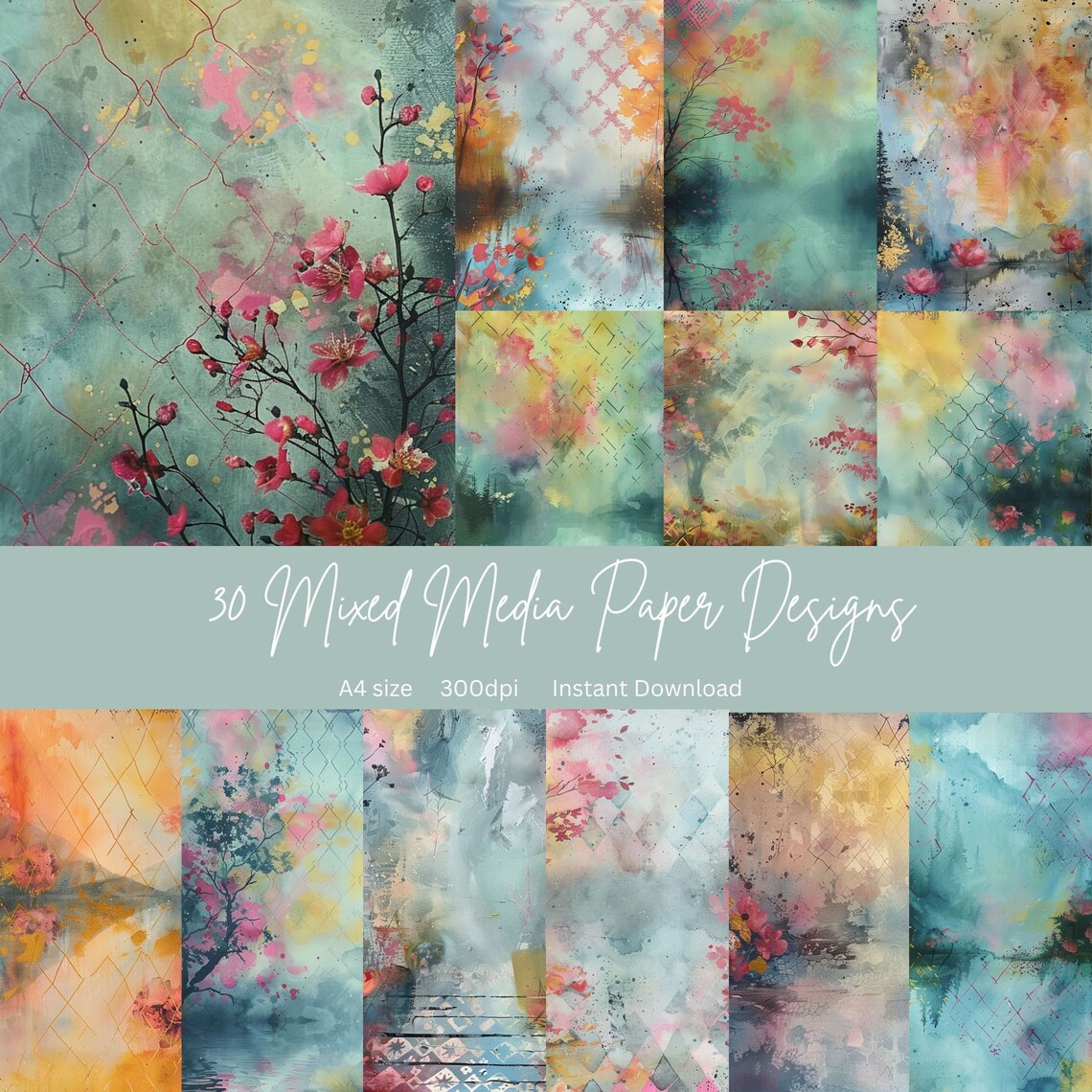 30 Mixed Media Paper Designs | A4 Size | Perfect for Junk Journal Pages ...