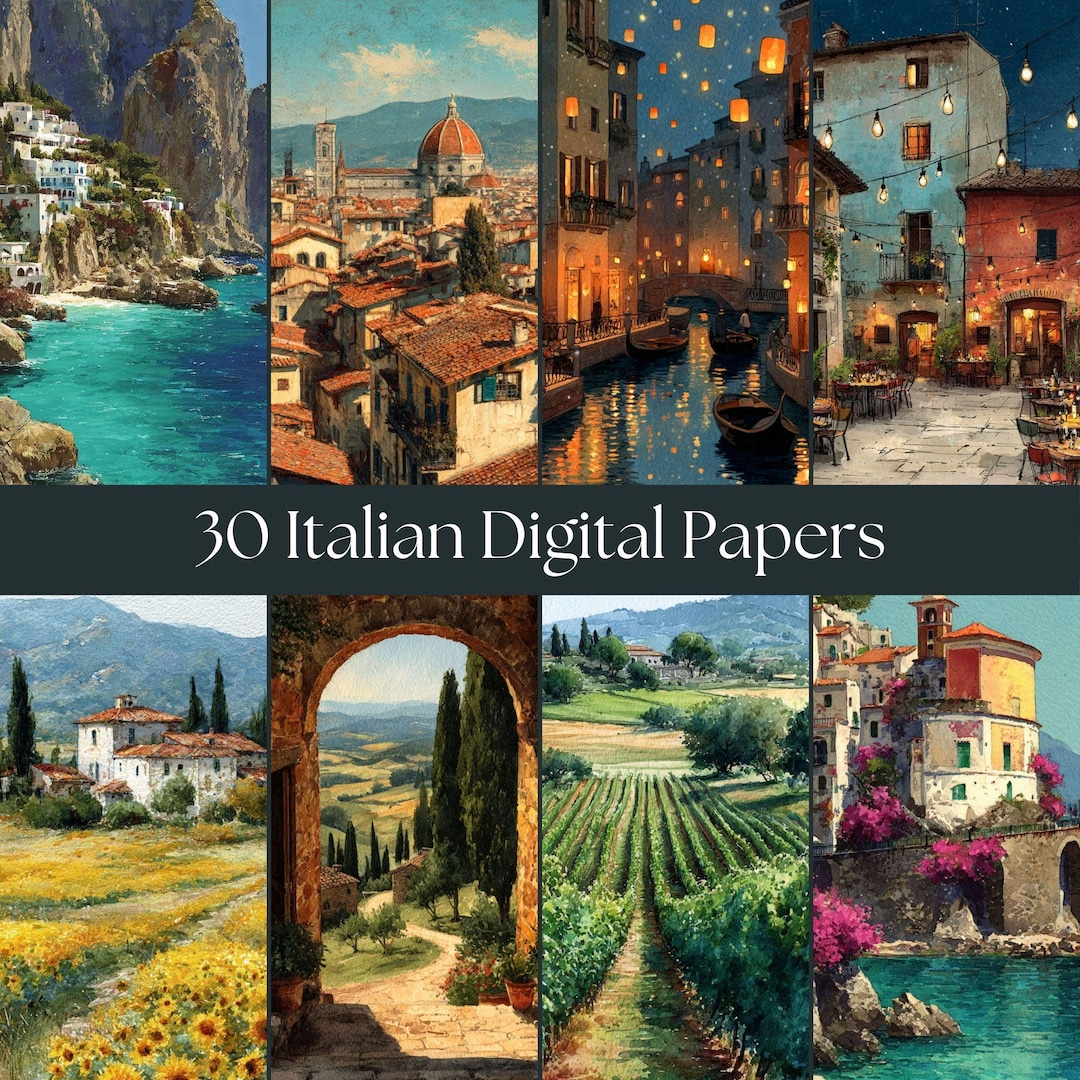 A4 Italian Digital Papers Travel Junk Journal Kit –30 Page Decorative ...