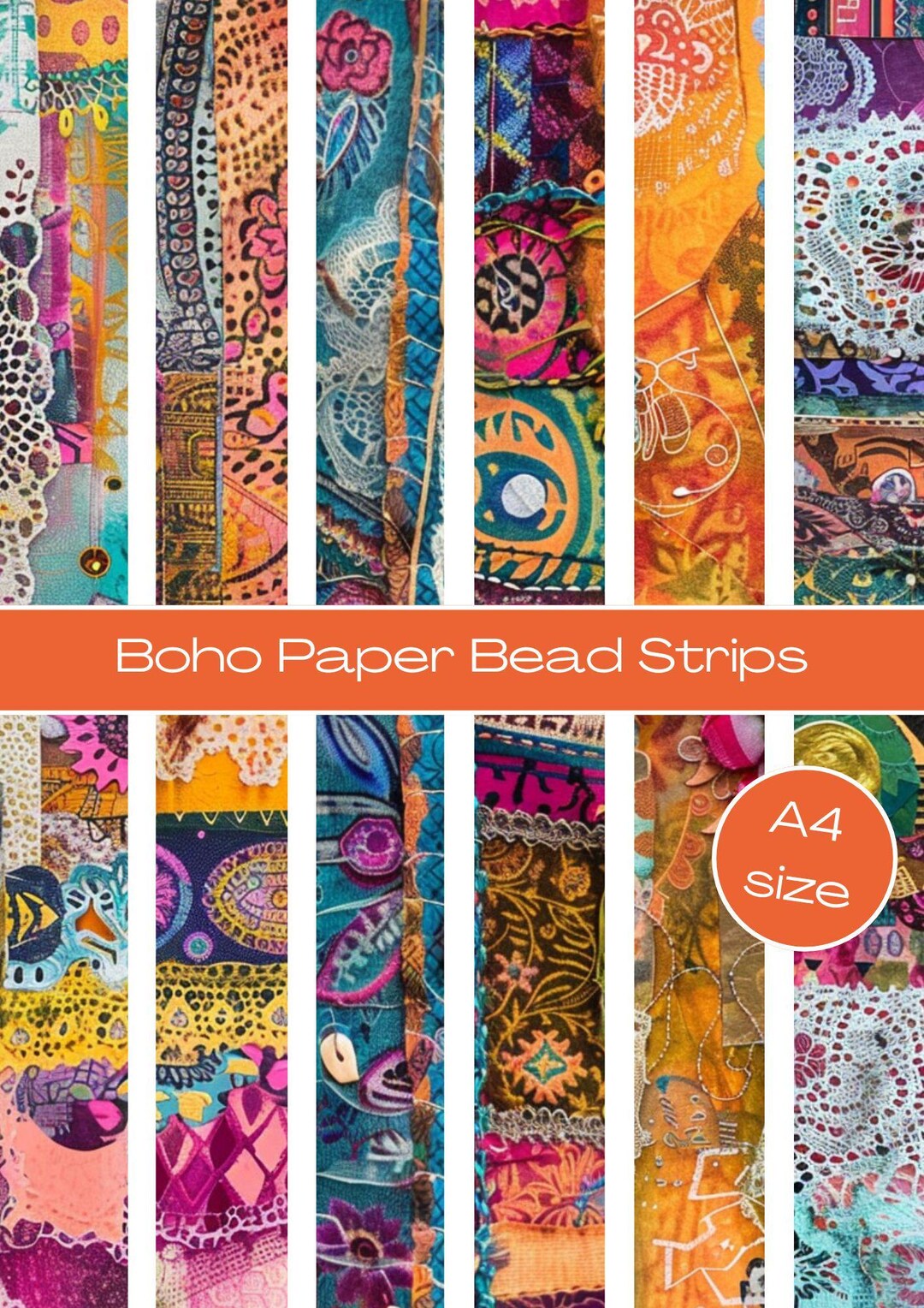 A4 Boho Paper Bead Strips DIY Beads Paper Beads Make Your Own Beads DIY ...