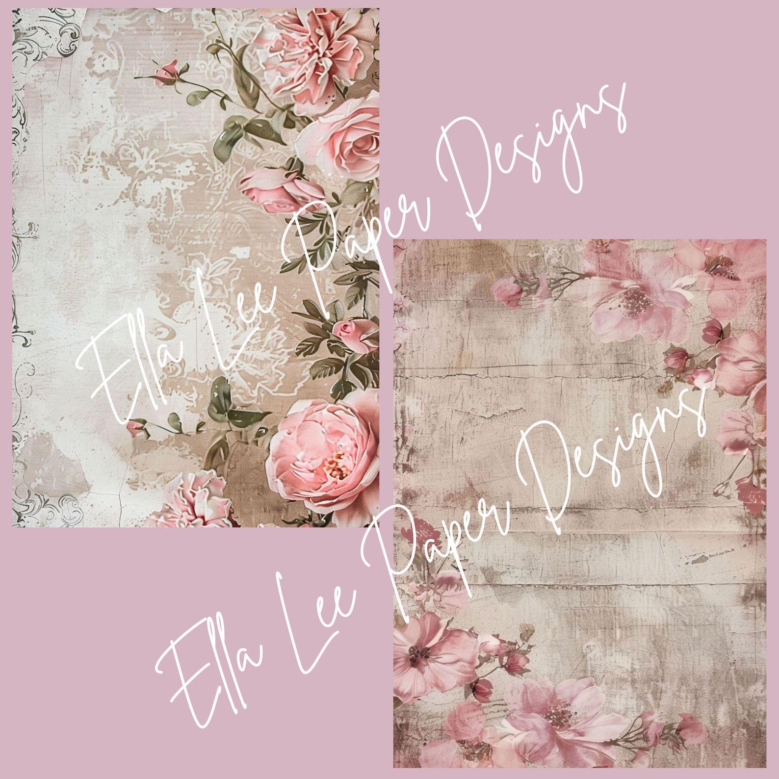 12 Dollhouse Wallpaper Designs | A4 Size | Shabby Chic Pink | Digital ...