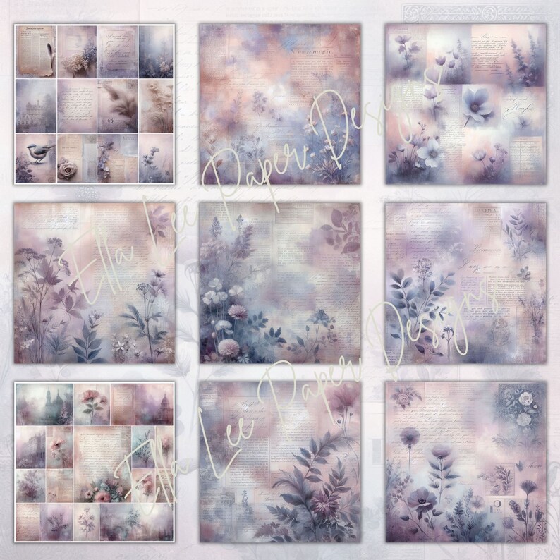 30 Mixed Media Backgrounds 8 X 8 Inch Purple Tones, for Junk Journal ...