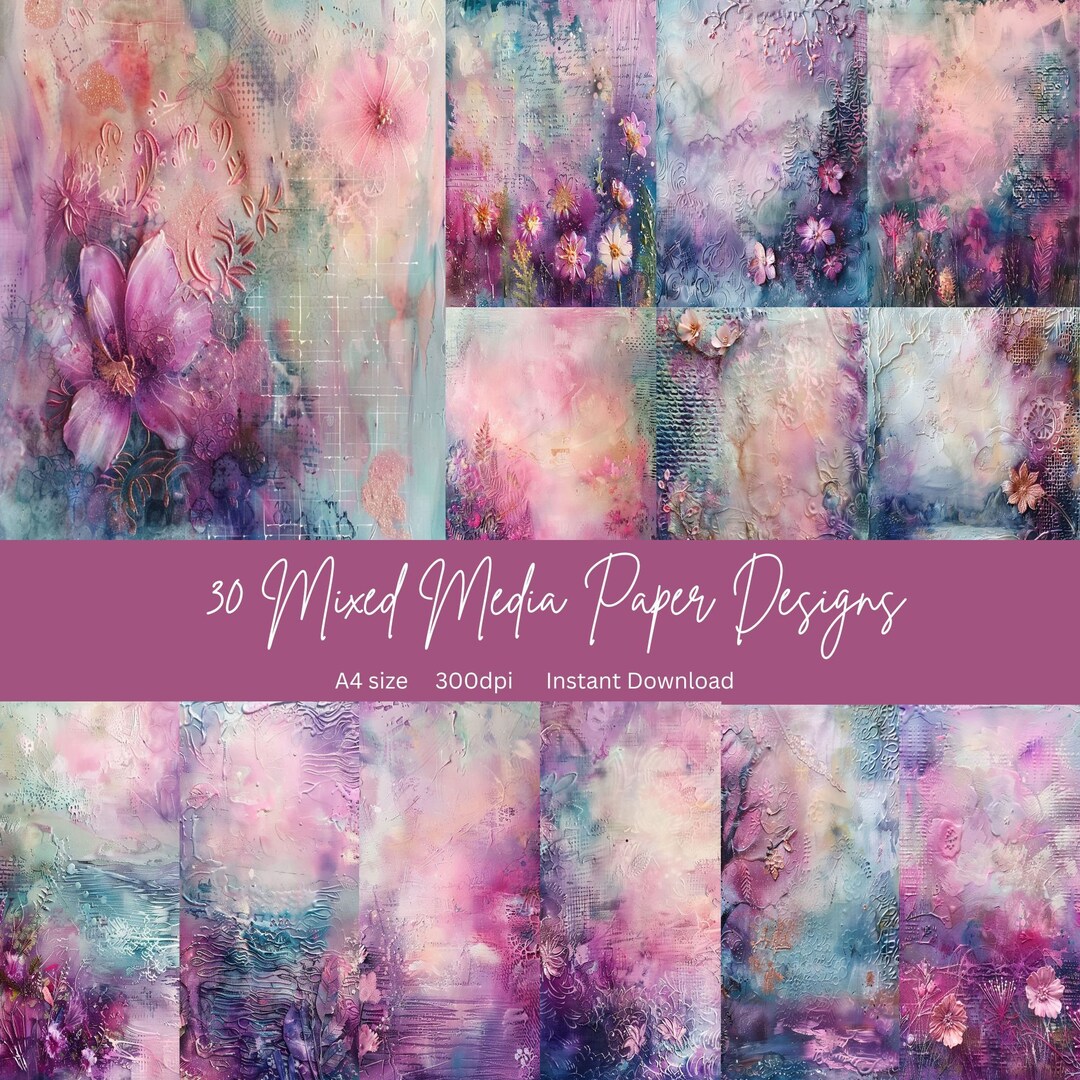 30 Mixed Media Paper Designs | A4 Size | Perfect for Junk Journal Pages ...