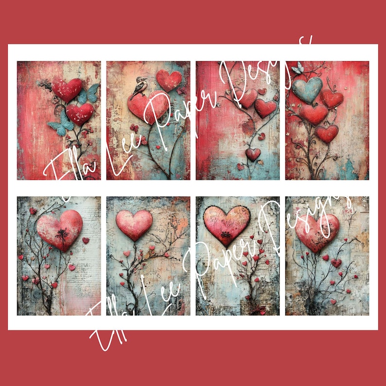40 Mixed Media Hearts Digital Artist Trading Cards | Instant Download ...